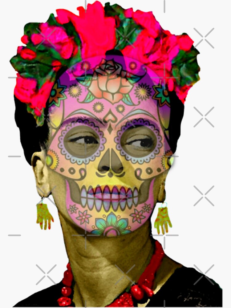 "Frida Kahlo Sugar Skull" Sticker by FridaBubble | Redbubble