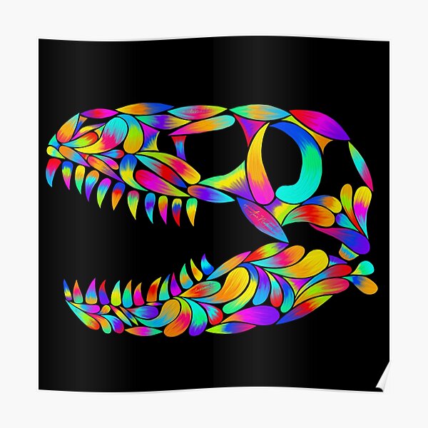 "Neon T-rex Skull by Heather Nafe Art" Poster by HeatherNafeArt | Redbubble