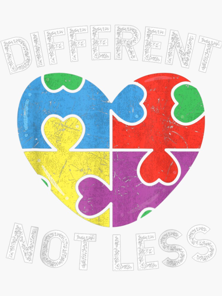 "Different Not Less Autism Awareness Puzzle Heart" Sticker by ...