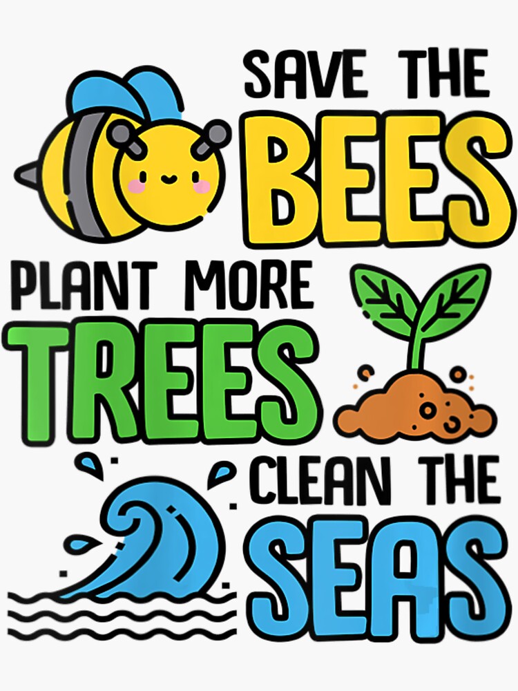 "Womens Save The Bees Plant More Trees Clean The Seas Earth Day V-Neck ...