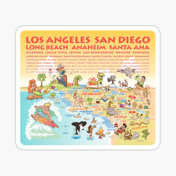 "Sunny Southern California with List of Cities" Sticker for Sale by ...
