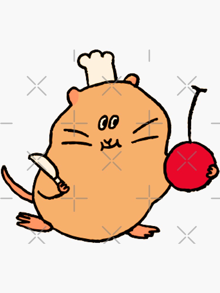 "Chef hamster holding knife and cherry" Sticker by FaneelaBi | Redbubble