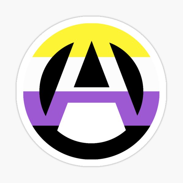 "Anarchy Symbol--Non-Binary Pride Colors" Sticker by SCHPiDAUU | Redbubble