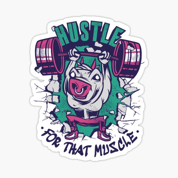 "Hustle and bustle for that muscle fitness pig quote" Sticker by ...