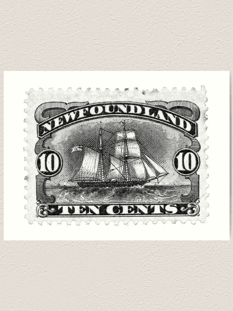 "vintage Newfoundland ten cent stamp with ship mast and sails on the ...
