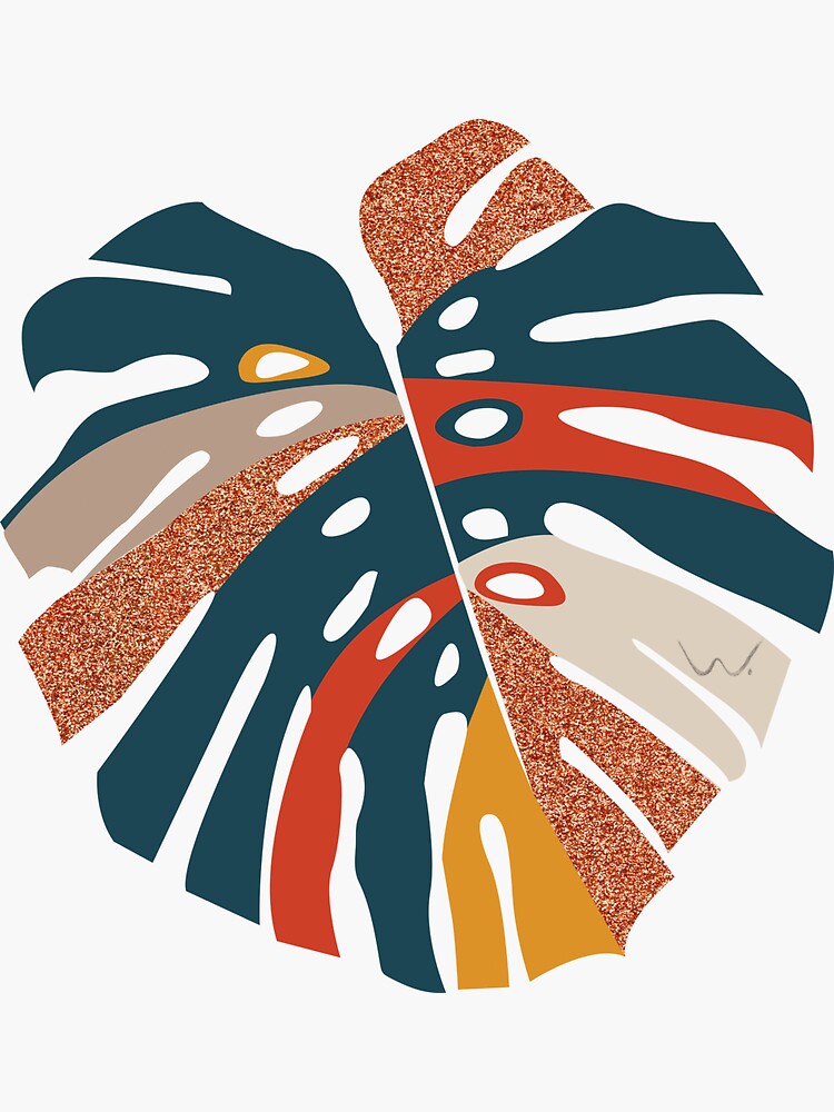 "Monstera with multicolor stripes and copper accents" Sticker for Sale ...