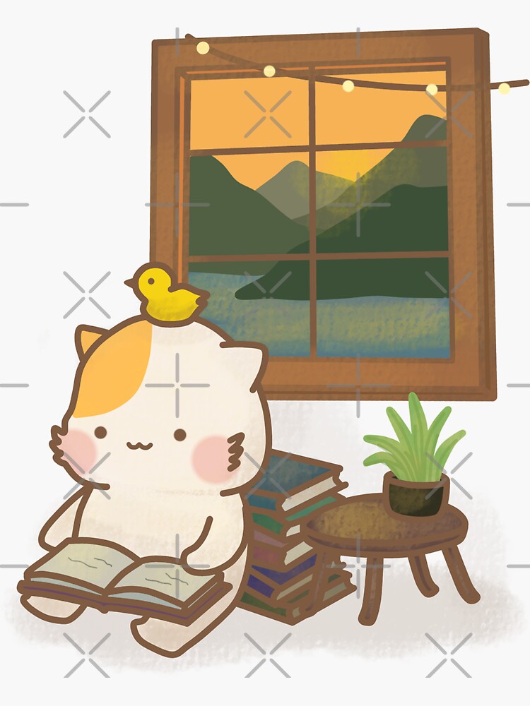 "Muffin is reading by the window" Sticker by MuffinCat-RB | Redbubble