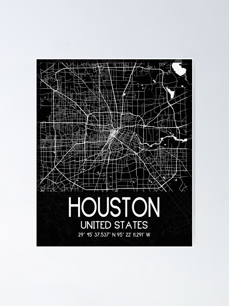 "HOUSTON TEXAS MAP MONOCHROME BLACK" Poster for Sale by lukas69graphic ...