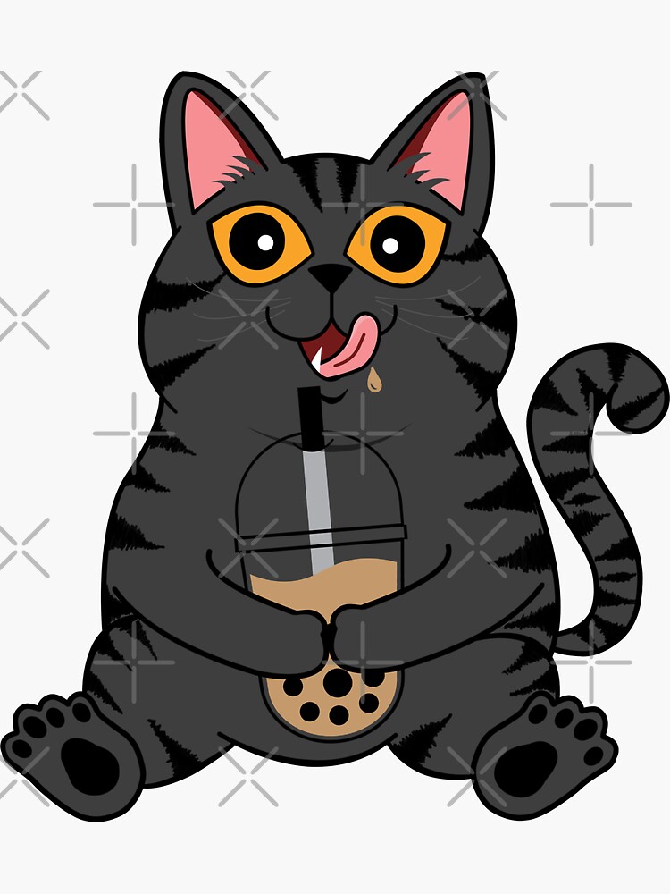 "I Love Boba Cat | Grey Tabby" Sticker by leBoosh-Designs | Redbubble