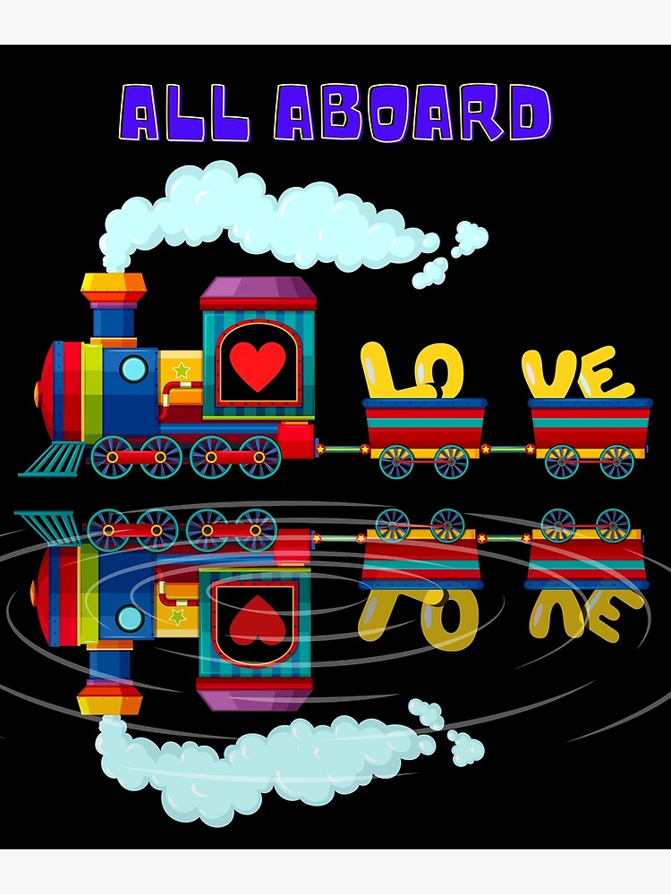 All Aboard Multi Color Retro Love Train Reflection Blue And Yellow
