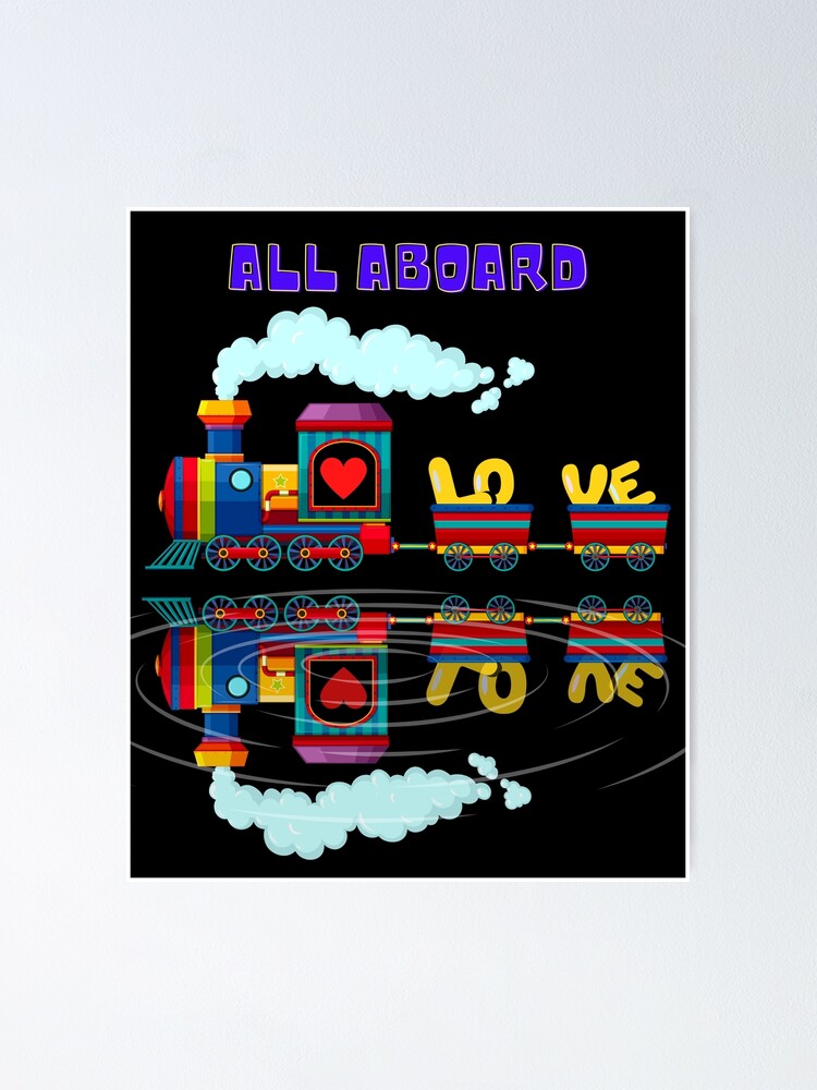 "All Aboard Multi Color Retro Love Train Reflection Blue and Yellow ...