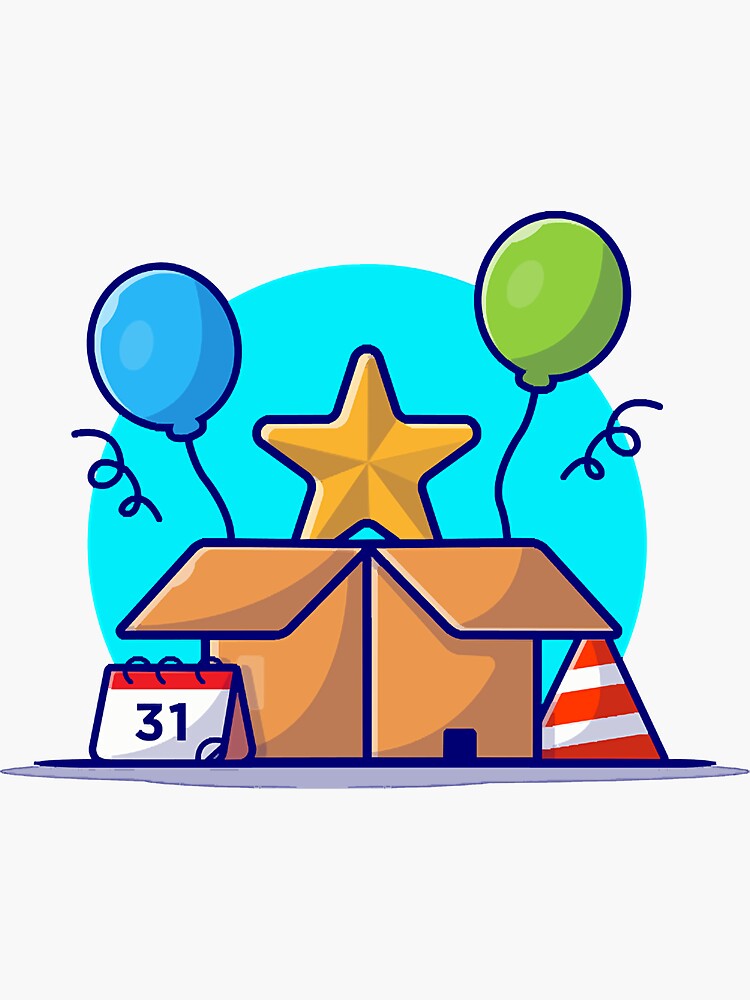 "Star In A Box With Balloons Cartoon Vector Icon Illustration " Sticker ...