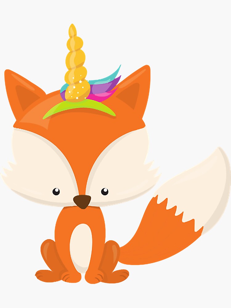 "Unicorn Fox, Cute Fox, Little Fox, Orange Fox " Sticker by ...