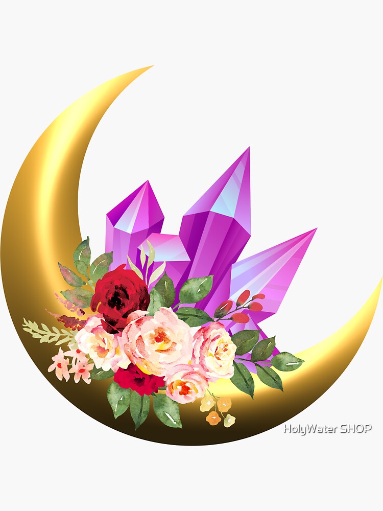 "Crystal Moon Flowers" Sticker by HolyWaterSHOP | Redbubble