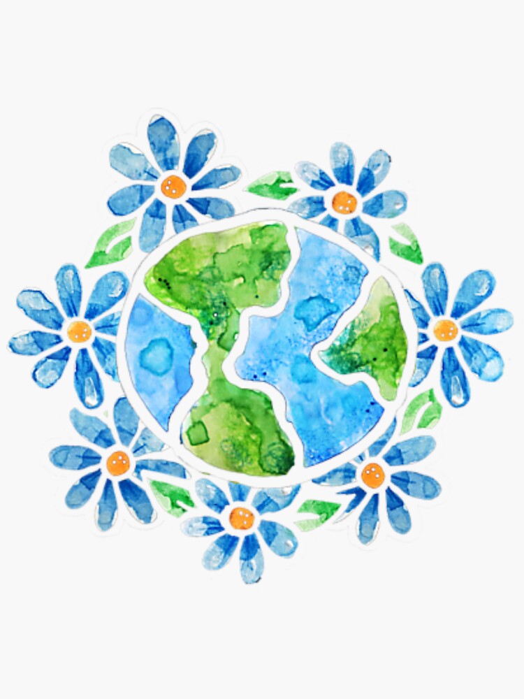 "Watercolor Earth Daisy Art Earth Day Designs" Sticker by ...
