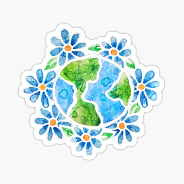 "Watercolor Earth Daisy Art Earth Day Designs" Sticker by ...