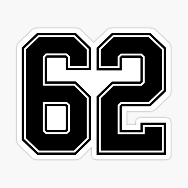 "Black Number 62 lucky sports jersey sixty two" Sticker by HeavyStyle ...
