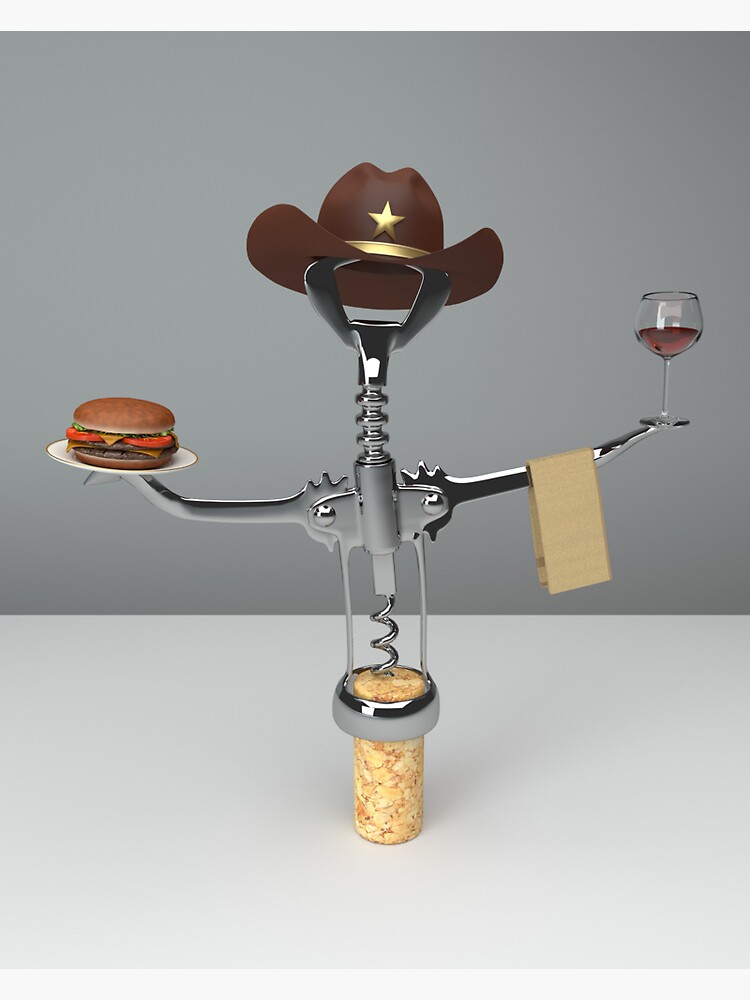 " Mr Corkscrew in the cowboy hat is inviting you for dinner and wine ...