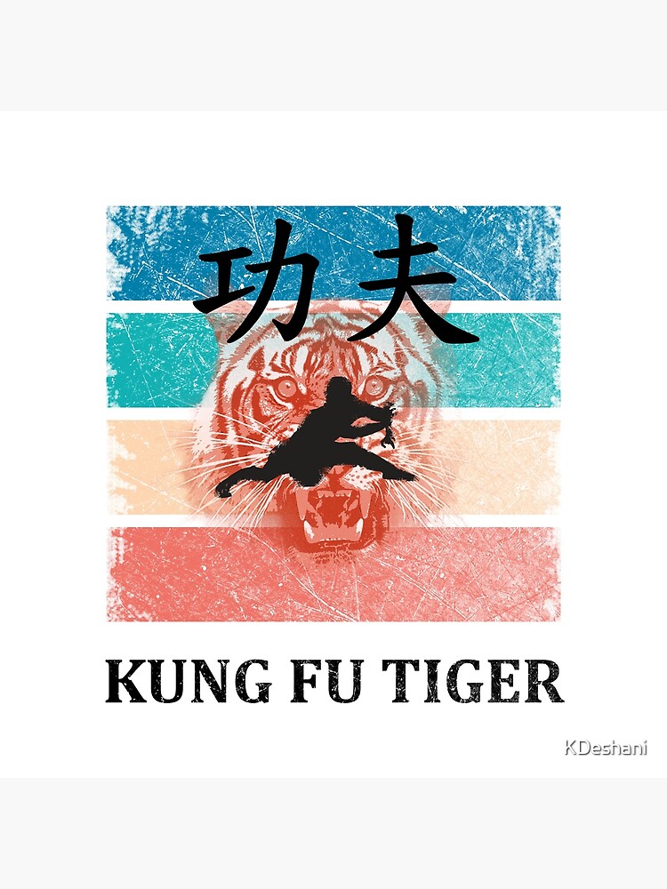 "Kung Fu Tiger Fighter in Vintage retro background Blue and red" Poster ...