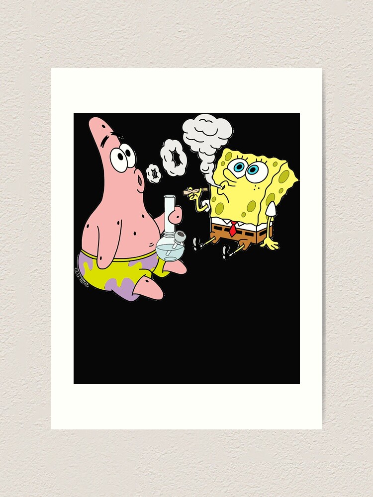 Spongebob And Patrick Smoking Weed Cannabis Cartoon Art Classic Art