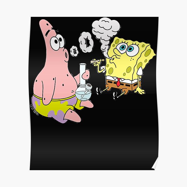 Spongebob And Patrick Smoking Weed Cannabis Cartoon Art Classic