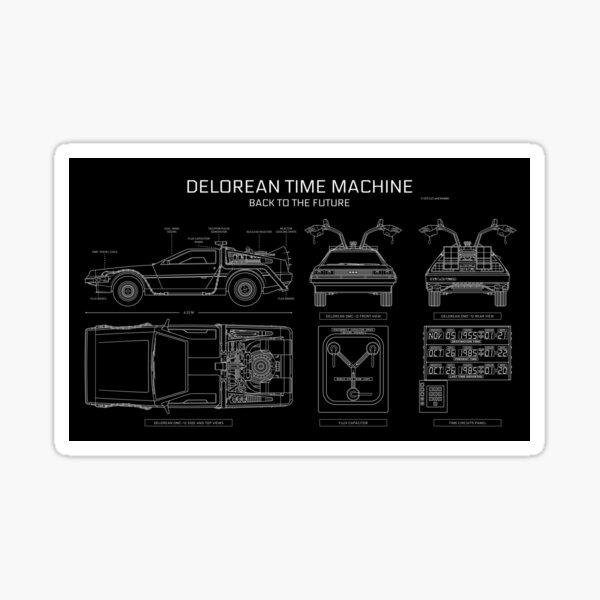 "DeLorean Time Machine - Back To The Future (White Stencil - No ...