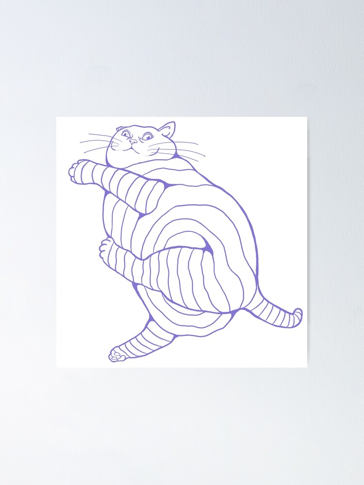 "Cute chubby chonky cat design - lineart version fat kitty in purple ...