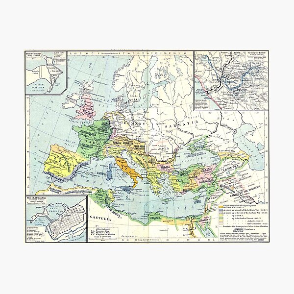 Lámina fotográfica «Mapa antiguo de la expansión romana 264 a. C. por ...