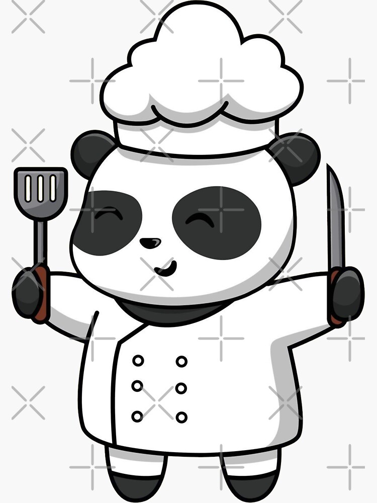 "Cute Panda Chef Holding Spatula And Knife" Sticker for Sale by ...