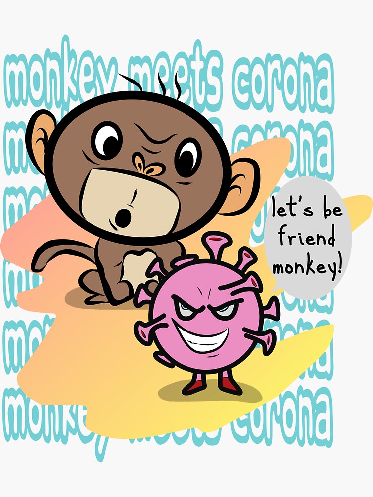 "monkey meets corona" Sticker by iqbalyozanda | Redbubble