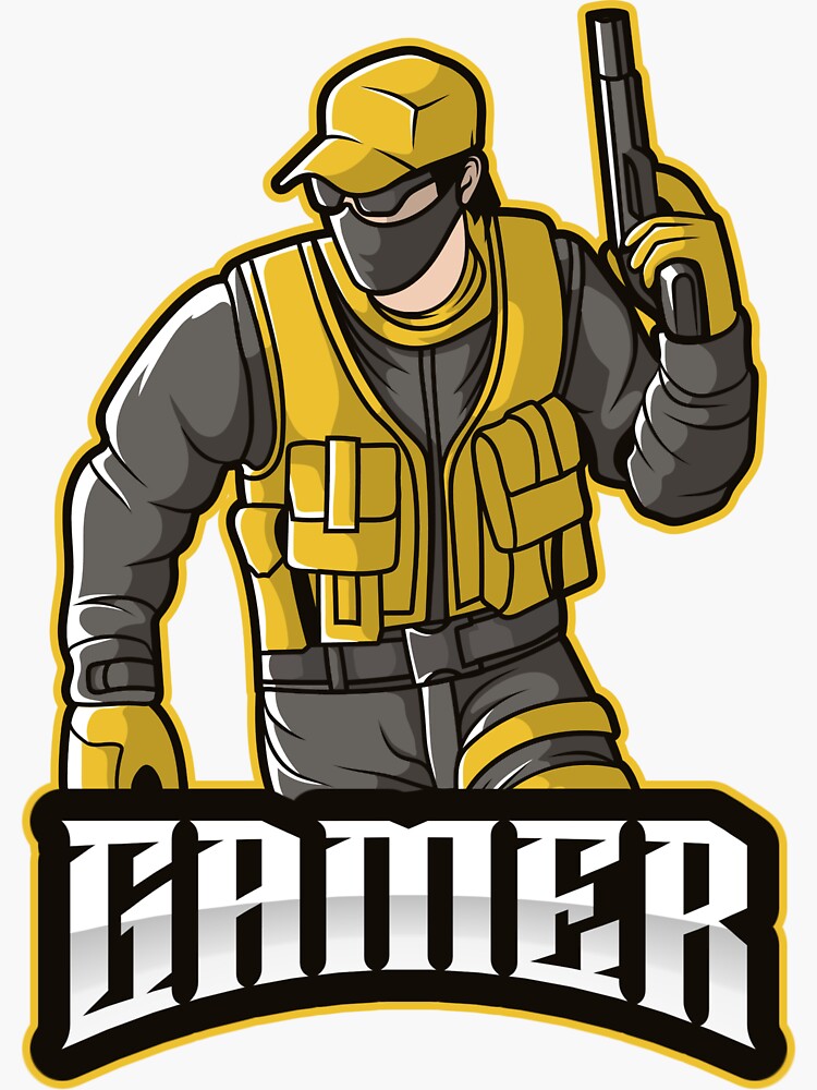 "Gamer with Military Soldier holding Gun" Sticker by PRIVARSHU | Redbubble