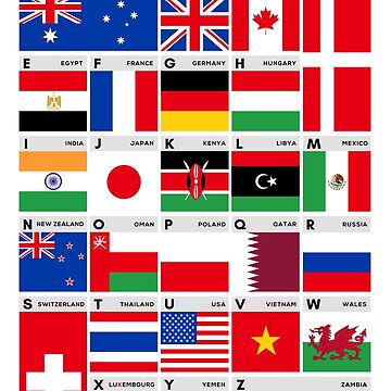 "Flags of The World Picture Chart - A-Z of Flags" Art Board Print for ...