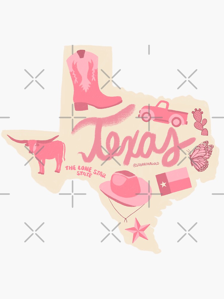 "Texas State, Pink" Sticker for Sale by SabrinaGold | Redbubble