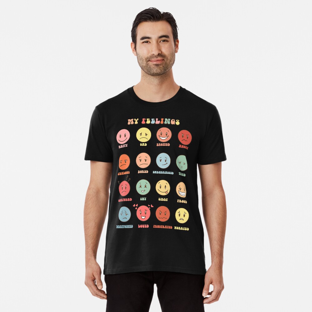 "Retro My Feelings Emotion Faces Mental Health Matters Premium T-Shirt ...