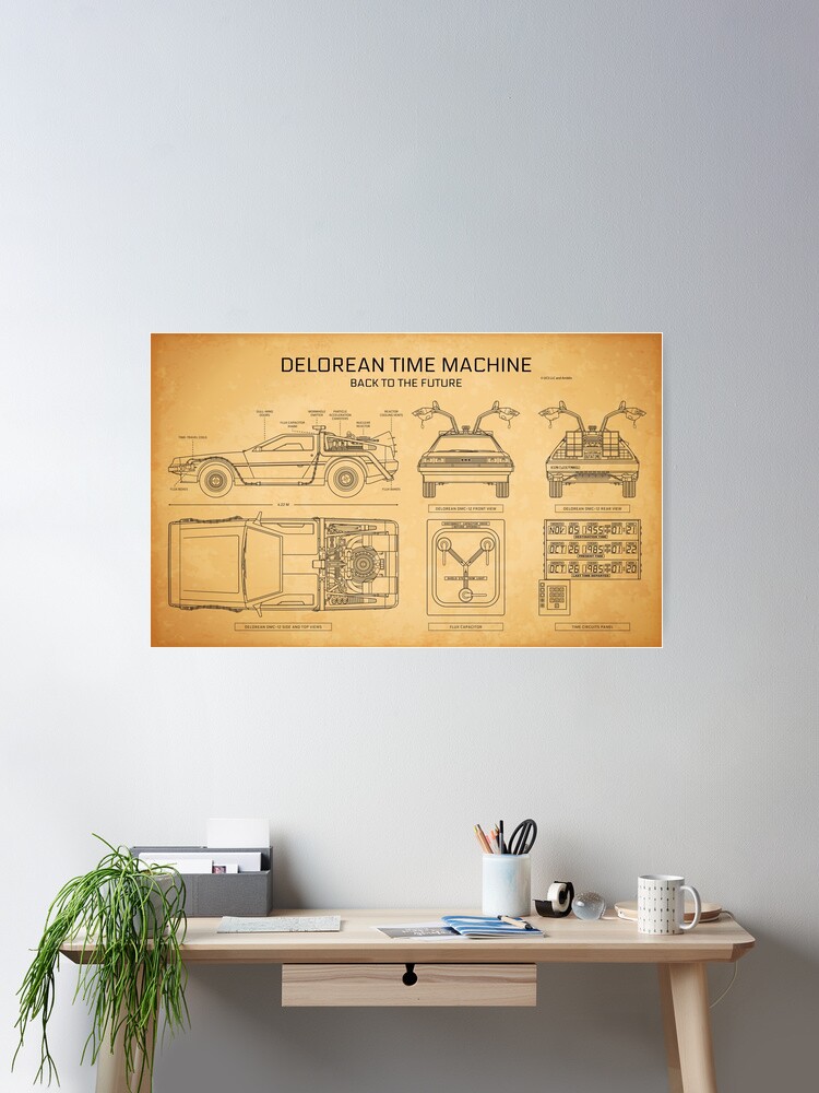 "DeLorean Time Machine - Back To The Future (Aged Parchment)" Poster ...