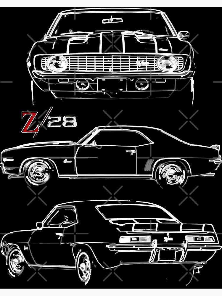 "1969 Camaro Z28 302 Muscle Car Collector Outline Art " Poster by ...