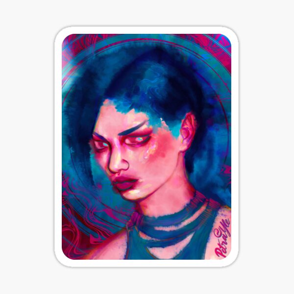 "Pink and Blue Jinx Portrait" Sticker by PetraYle | Redbubble