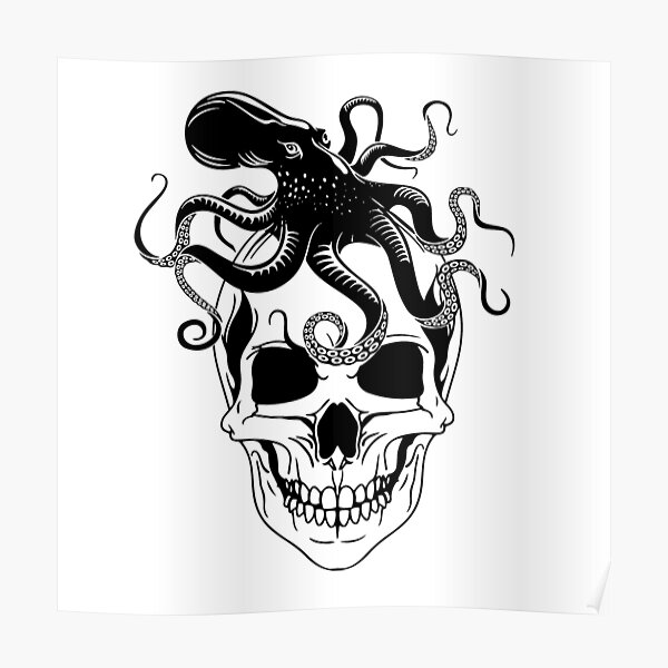 "Skeleton Skull and Octopuses " Poster for Sale by Whitetailcrafts ...