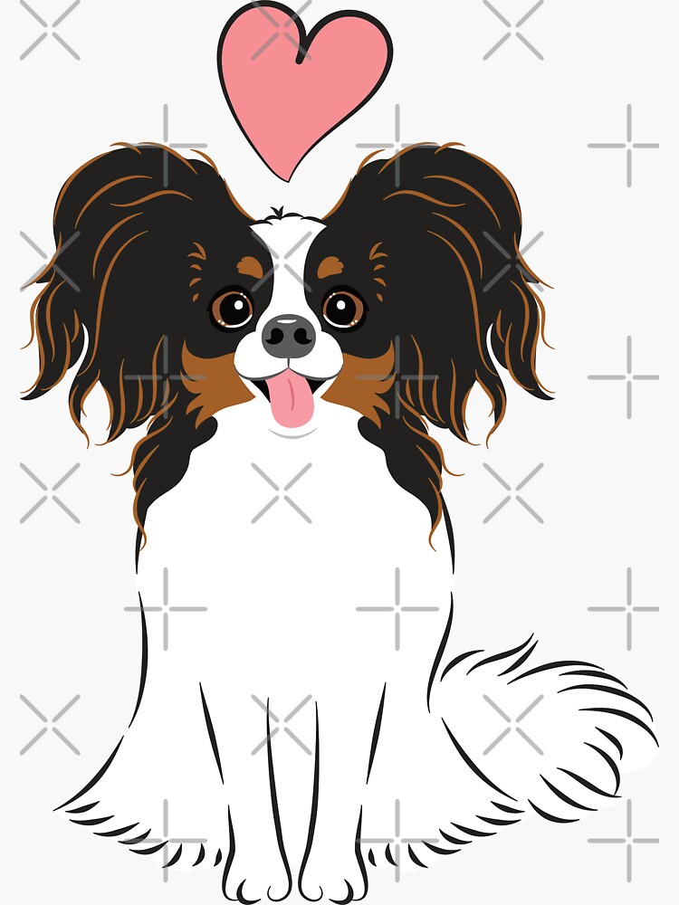 "LOVE Tri Color Papillon Dog" Sticker by Lulupainting | Redbubble