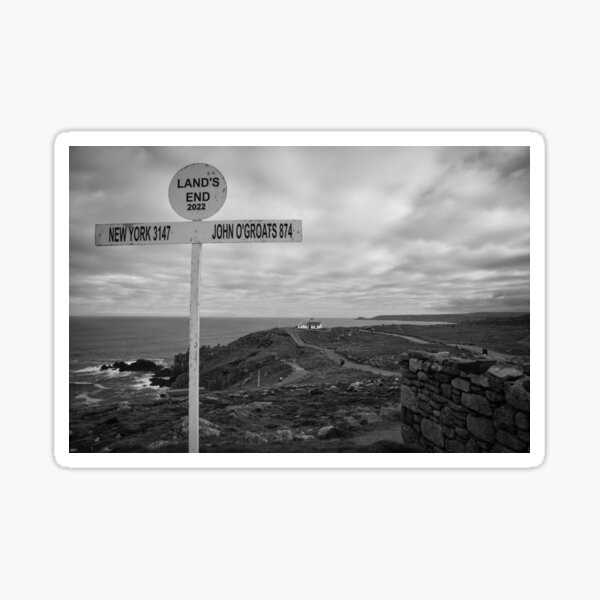 "lands end sign in monochrome" Sticker by BrixhamArt | Redbubble