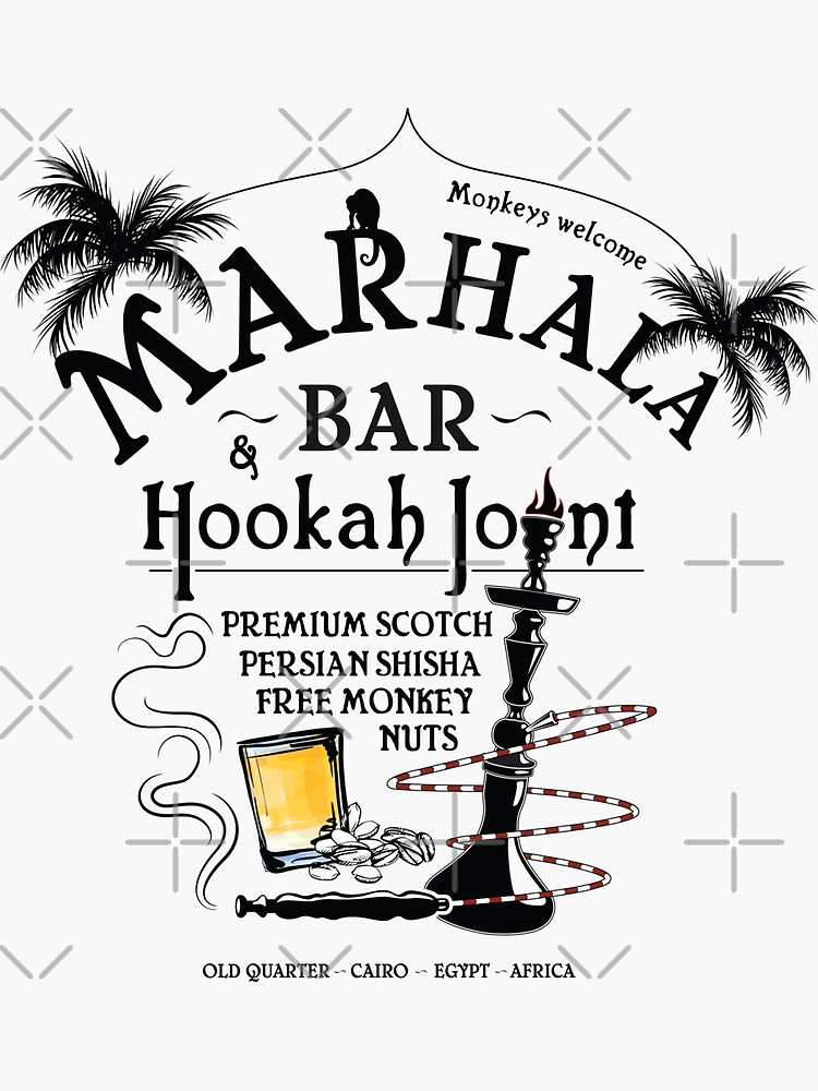 "Marhala Bar - Indiana Jones Hookah Joint" Sticker by Purakushi | Redbubble