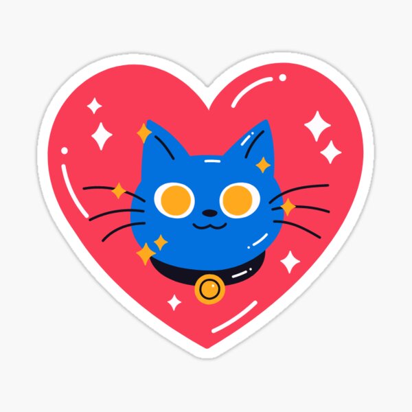 "Blue Cat Heart Design" Sticker by Totally90s | Redbubble