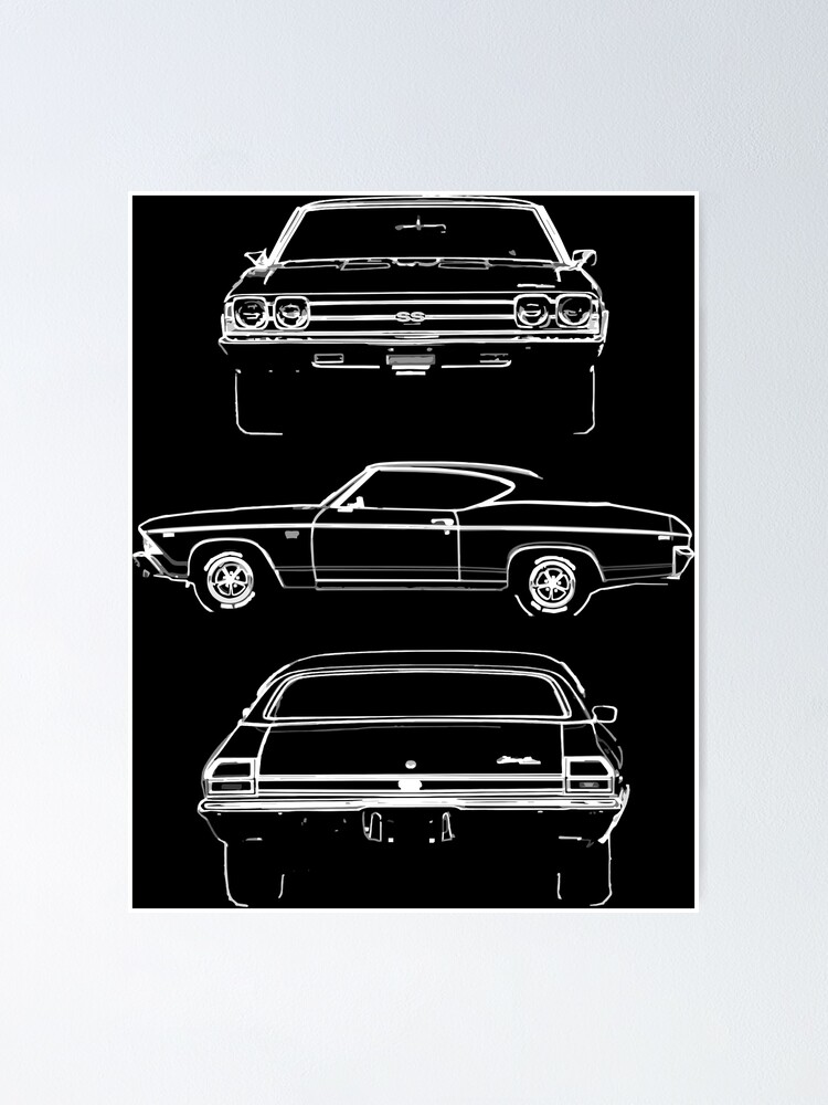 "1969 Chevelle SS 396 Muscle Car Outline Art " Poster for Sale by ...