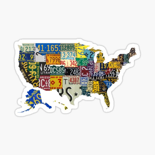 "USA vintage license plates map" Sticker by surgedesigns | Redbubble