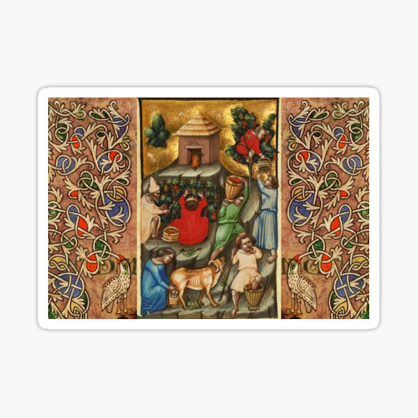 "MEDIEVAL GRAPE VINEYARD HARVEST Antique Grapevine Miniature" Sticker ...