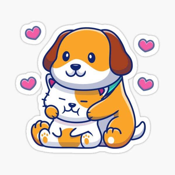 "Cat And Dog Hugging" Sticker by ItsGFX | Redbubble