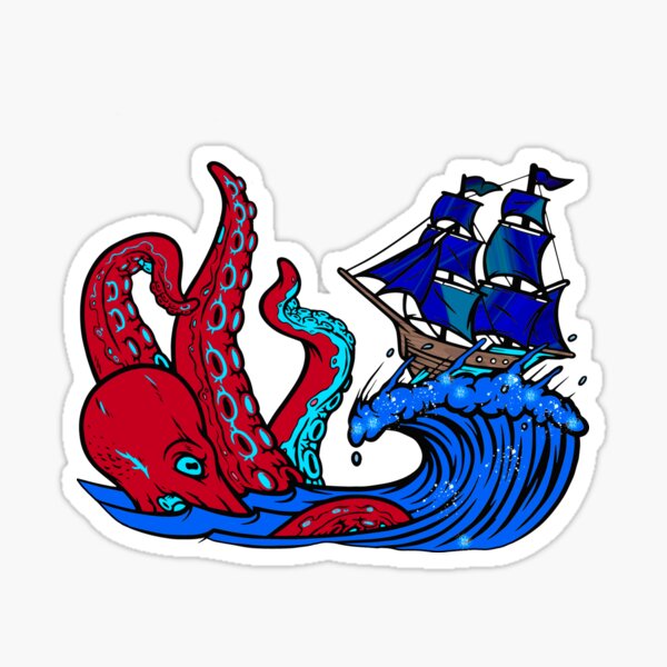 "Octopuses Sinking a Pirate Ship" Sticker by Whitetailcrafts | Redbubble
