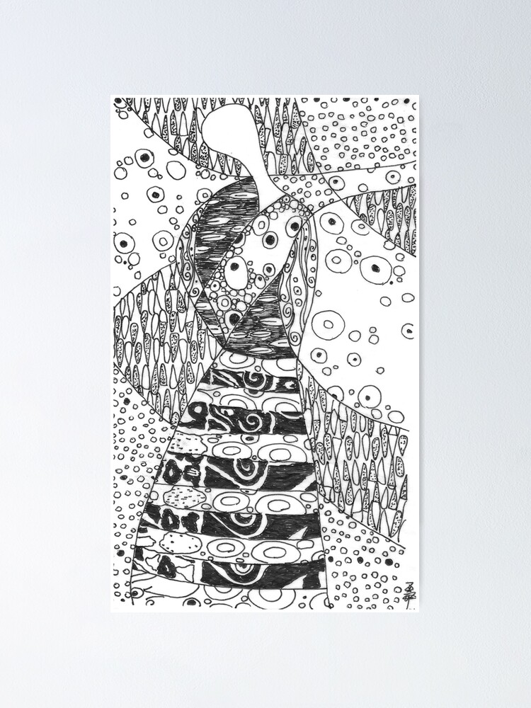 "Klimt inspired black and white line drawing " Poster for Sale by ...