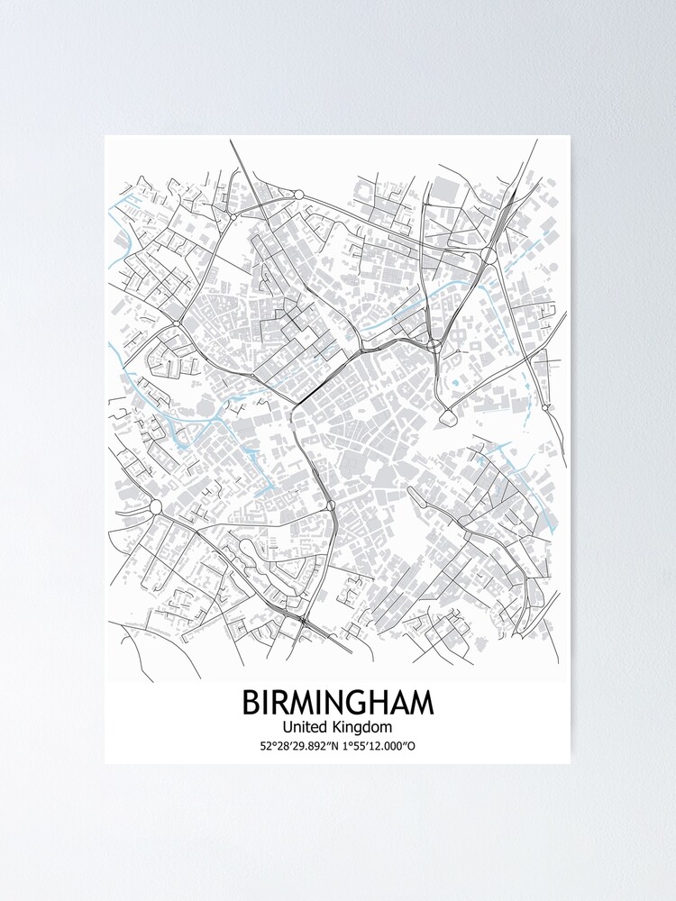 "Birmingham City England Map Poster Minimalist United Kingdom Wall ...