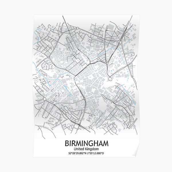 "Birmingham City England Map Poster Minimalist United Kingdom Wall ...